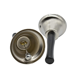 Maydahui 2PCS Dinner Hand Bell Silver Steel Loud Call Christmas Jingle Bells for Wedding Events Decoration Alarm Inside Classroom Food Line Jingles Ringing