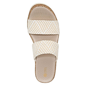 BZees Womens Resort Cork Wedge Strappy Sandal White/Natural Raffia 8.5 M