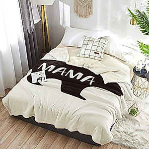 Warm Sherpa Fleece Throw Blanket, Happy Mother's Day Mama Bear Image - Cozy Plush Lightweight Blanket | Winter Couch Bed Sofa Decorative Microfiber Fleece Throws, 39" x 49"