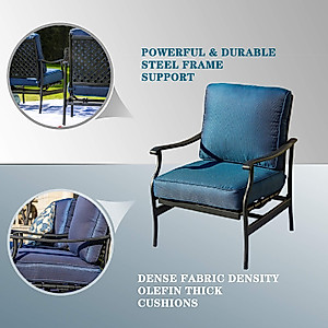 Festival Depot Patio Set of 2 Dining Chairs with Thick Cushions Metal Frame Outdoor Furniture for Bistro Deck Garden (Blue)