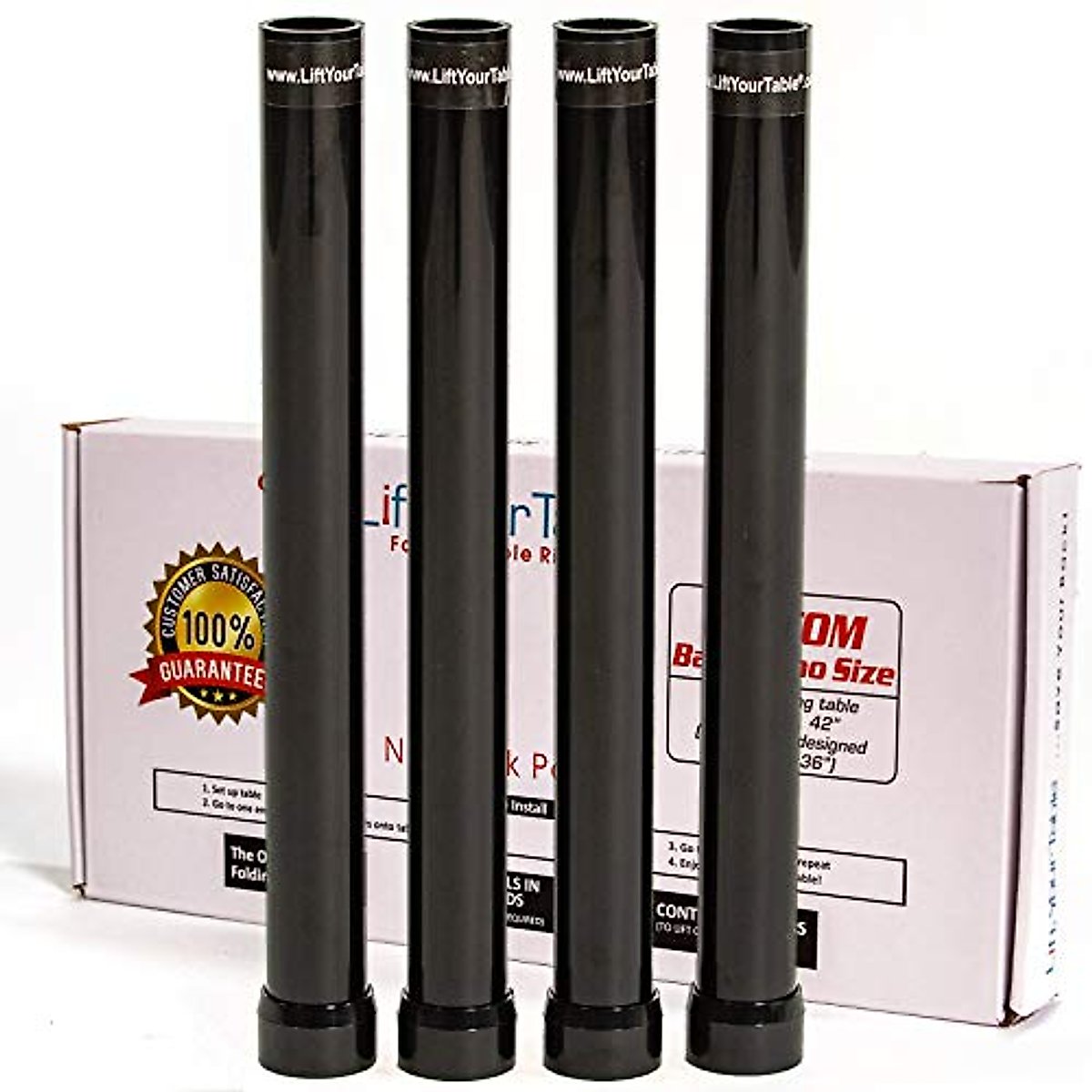 Lift Your Table® Folding Table Risers, Easy-to-Use Straight Leg Folding Table Extensions, Counter Height, Raises Folding Tables 8” Inches. Durable, Sturdy. Set of 4, Black, Made in The USA