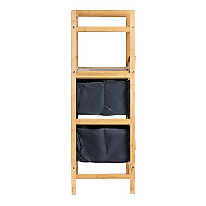 Household Essentials Bamboo Storage Shelf with Cotton Fabric Drawers, Natural and Black