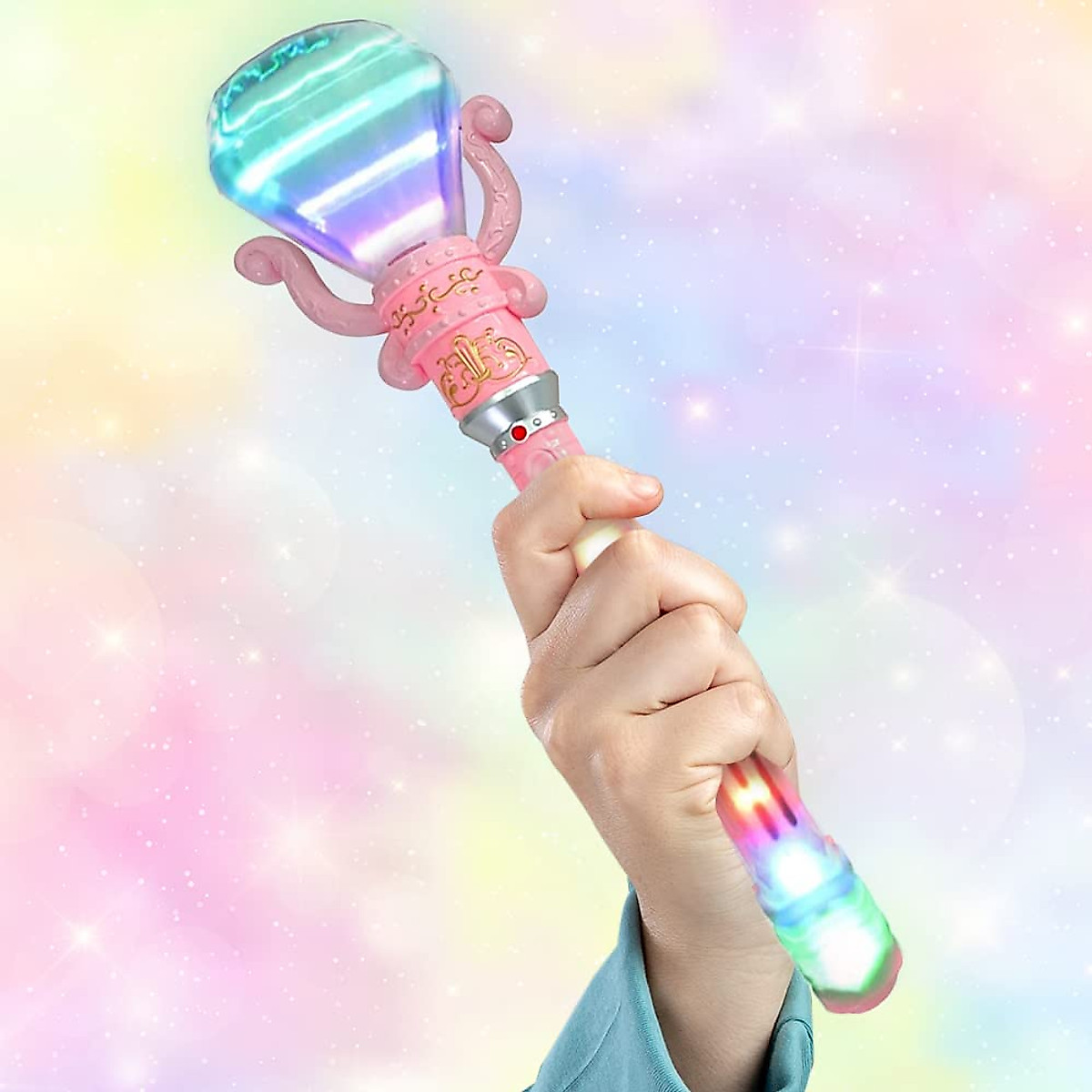 ArtCreativity Light Up Princess Wands for Kids (Set of 2) - Pink and Blue Fairy Wands with Spinning LEDs, Batteries Included - Light Up Wands for Girls and Boys, Perfect Pretend Play Toys
