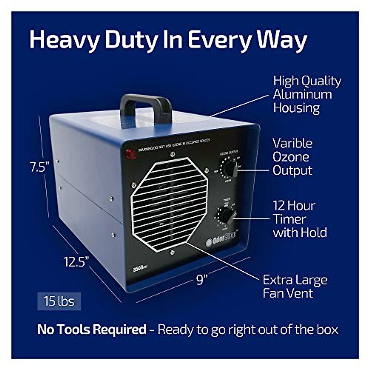 OdorStop OS2500UV2 Professional Grade Ozone Generator/UV Air Purifier for Areas of 2500 Square Feet+, For Deodorizing and Purifying Medium Occupied Spaces Such as Garages and Basements