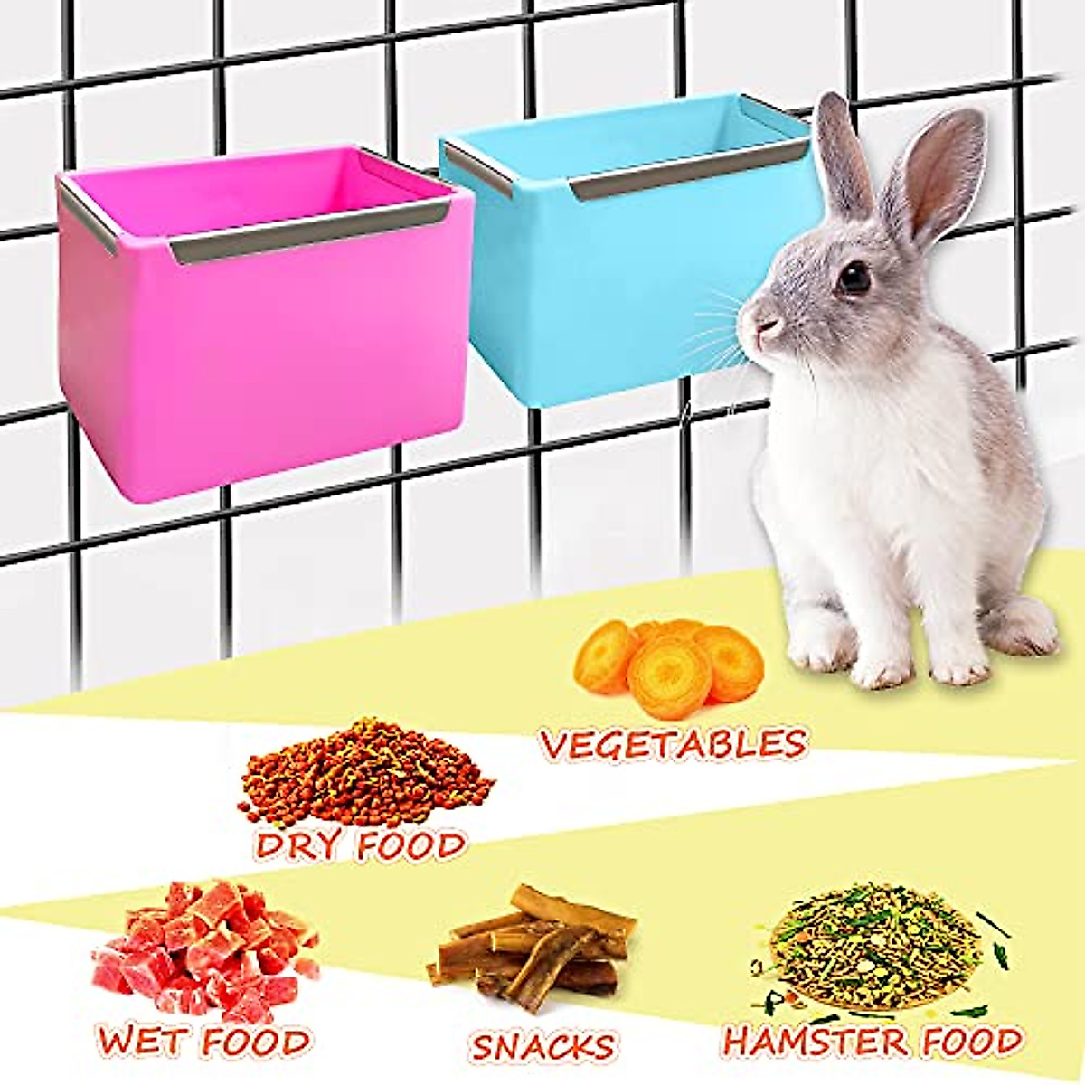 LLSPET Food and Water Bowl for Hamster/Rabbit/Chinchilla/Guinea Pig Other Small Pets,Rabbit Guinea Pig Hay Feeder,Made from Non-Toxic, BPA Free Plastic and Minimizing Waste and Mess
