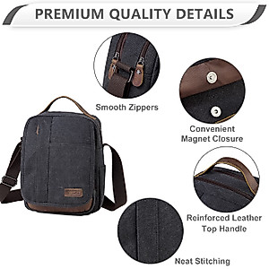 VASCHY Messenger Bag Small, Leather Canvas Water Resistant Crossbody Shoulder Bag Purse for Men and Women Dark Gray