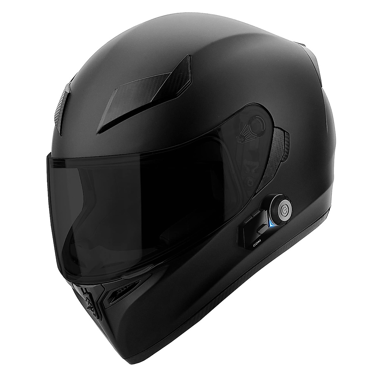 GDM Motorcycle Helmet with Bluetooth Headset - Medium (Matte Black, with Clear & Tinted Shields)