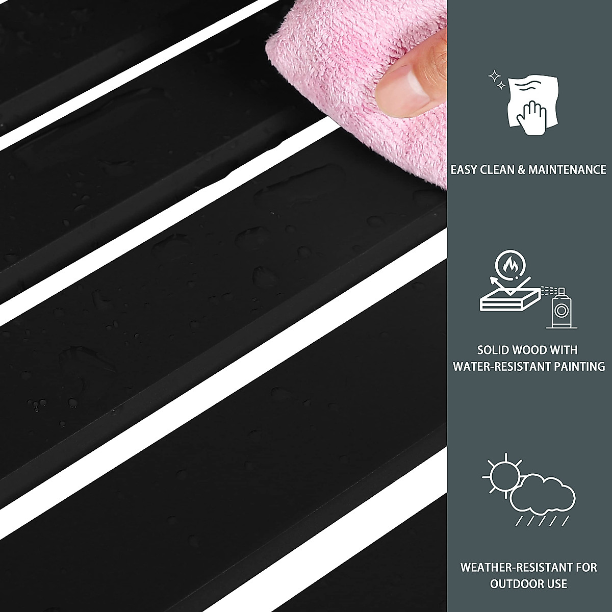 MUPATER Outdoor Patio Hanging Wooden Porch Swing 5FT with Chains, 3-Person Heavy Duty Swing Bench for Garden and Backyard, Black