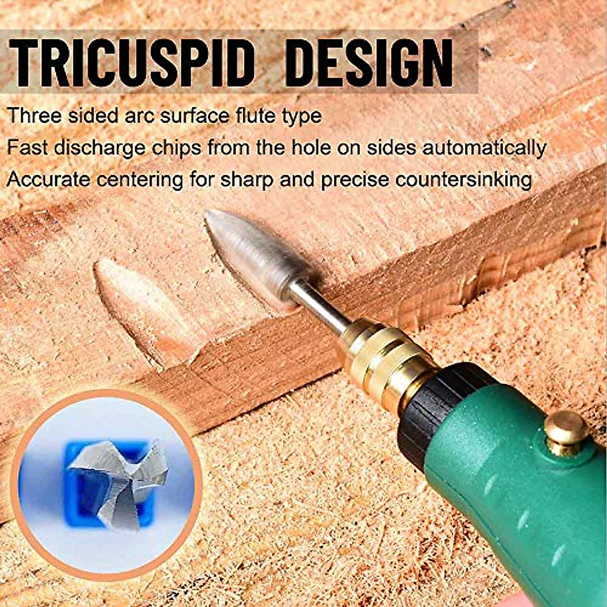 Wood Carving Tools, 5 PCS HSS Engraving Drill Bit Set Wood Crafts Grinding Woodworking Tool 1/8” Shank Universal Fitment for Rotary Tools