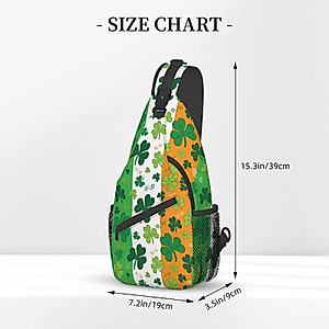JSHXJBWR St. Patrick'S Day Shamrocks On Irish Flag Sling Bag For Women Men, Fashion St Patricks Green Clover Leaves Crossbody Bags Travel Hiking Runner Backpack Casual Shoulder Daypack Chest Bag