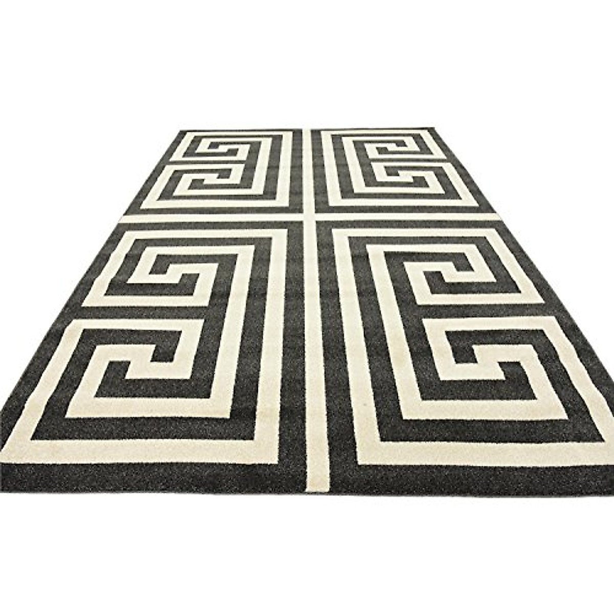 Unique Loom Athens Collection Classic Geometric Modern Border Design Area Rug, 7 ft x 10 ft, Black/Beige
