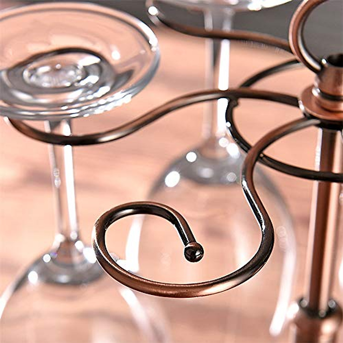 NJZYB Vintage Style Wine Glass Stemware Racks, Elegant Stemware Holder Stand with 6 Hooks, Artistic Tabletop Display, for Home, Bar Storage, Home, Restaurant,Red Copper