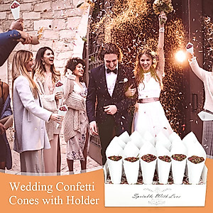Bekecidi 30 Pieces biodegradable confetti Cones and Stand Tray Paper Cone Box 30 Holes Suitable Placing Dried Flower Petals Confetti for Wedding, Engagement, Party, Birthday (White)