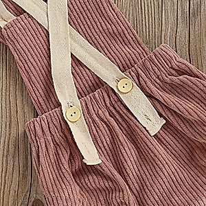 WASAIGOOD My First Easter Baby Romper Newborn Boys Girls Corduroy Backless Romper Bodysuit Rabbit Ears Suspender Overalls (Pink,6-9 Months)