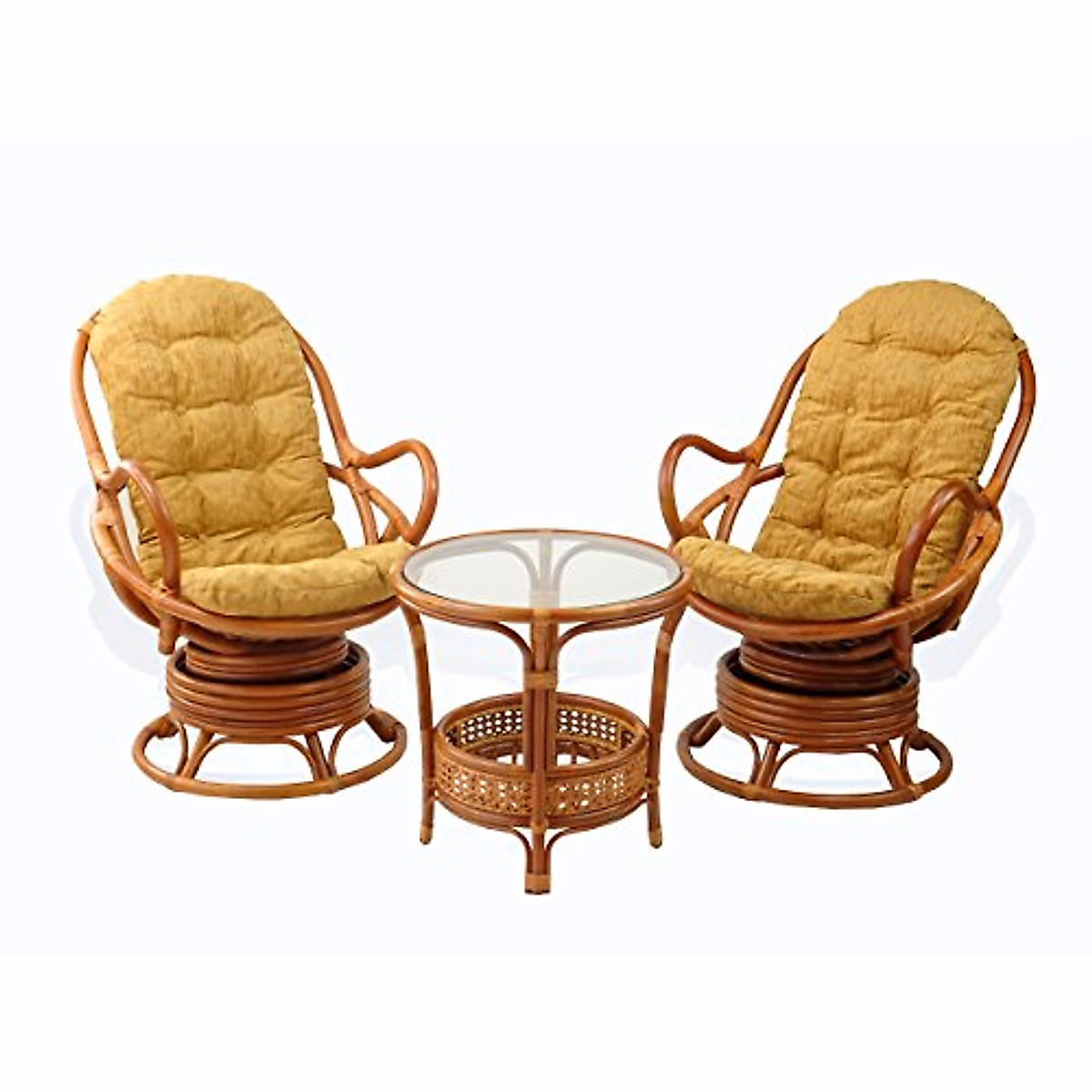 Lounge Swivel Rocking Rattan Wicker Java Chair Handmade w/Light Brown Cushion,Colonial Color