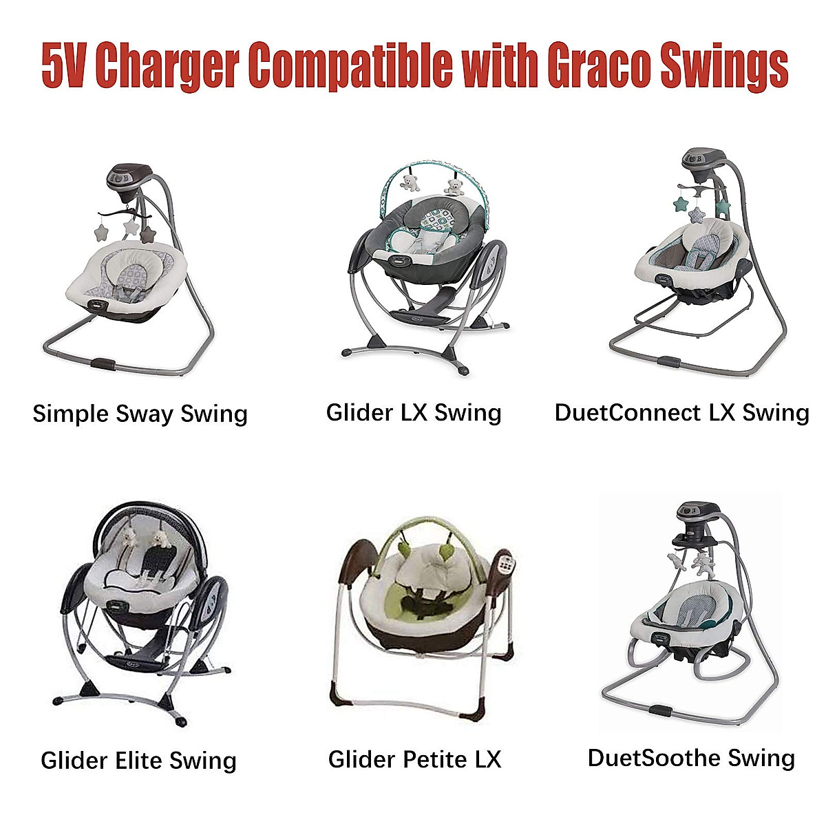 5V Baby Swing Replacement Power Cord Compatible with Swing, Simple Swing, Glider LX, Glider Elite, Glider Petite LX, Sweetpeace, Sweet Snuggle, DuetConnect LX, DuetSoothe AC Adapter (6.6FT)