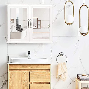 LUARANE Bathroom Medicine Cabinet, Wall Mounted Cabinet with Double Mirror Doors, Storage Organizer Cabinet with 2 Storage Shelves, Mirror Cabinet for Bathroom Entryway Living Room, White