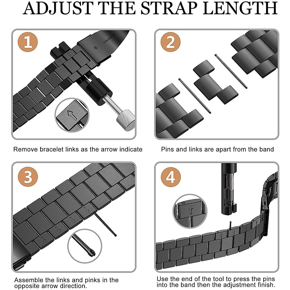 FitTurn Bands Compatible with FITVII Metal Stainless Steel Watch Band Replacement Classic Durable Solid Link Accessory Buckle Metal Strap Wrist Band for FITVII H86 Fitness Tracker (RoseGold)