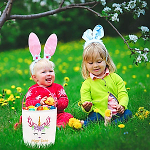 PARTYWIND Easter Baskets for Kids Egg Hunt, Easter Baskets Bag with Handles, Cute Easter Birthday Party Supplies Favors for Boys and Girls (Pink)