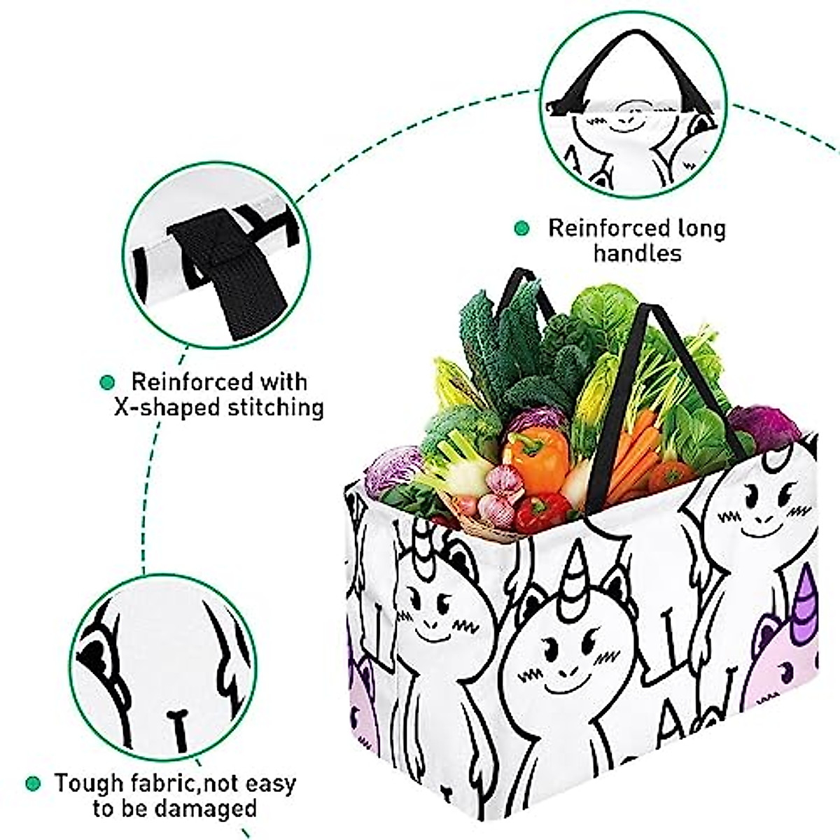 Cartoon Unicorn Full Print Large Capacity Laundry Organizer Tote Bag - Reusable and Foldable Oxford Cloth Shopping Bags