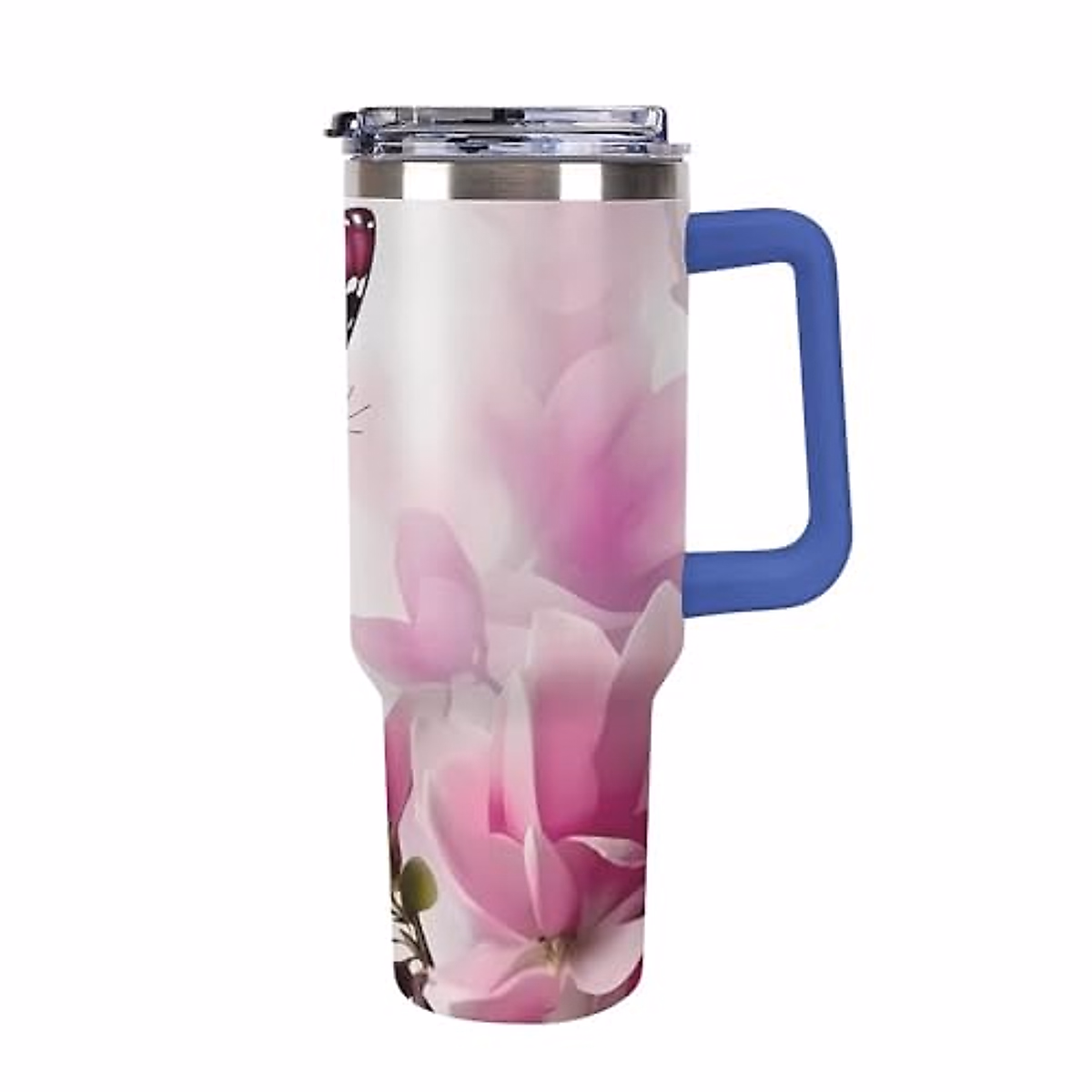 Magnolia Plant Flora Butterfly 40 Oz Stainless Steel Cup Travel Tumbler with Handle and Straw Lightweight Coffee Mug for Home Office
