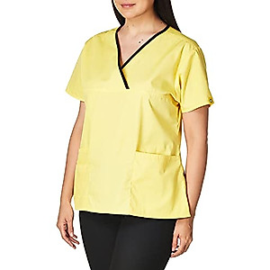 WonderWink Women's Charlie 5 Pocket Y-Neck Wrap Top, Yellow, Medium