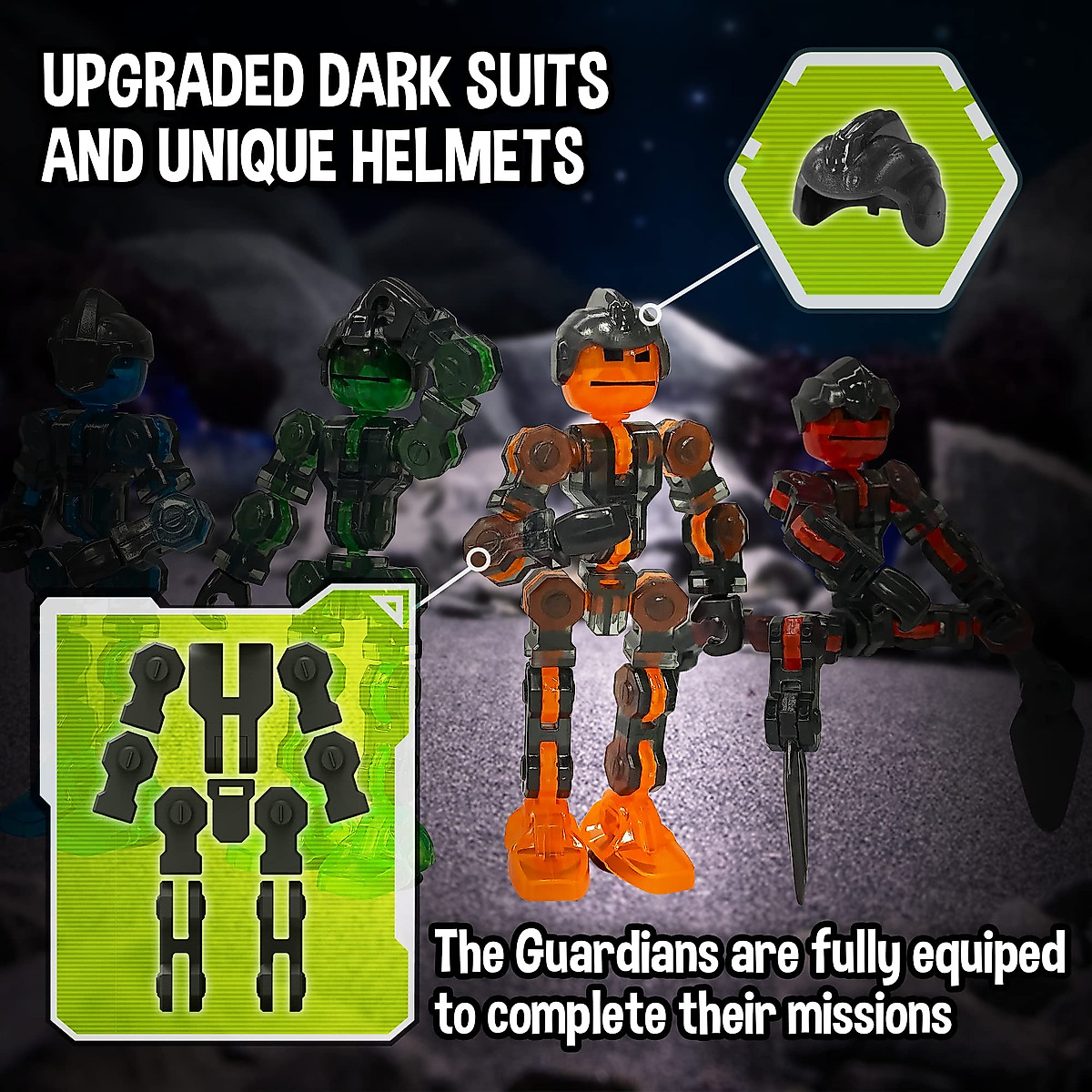 Zing Klikbot, Complete Set of 4 Poseable Action Figures with Weapons, Translucent, Create Stop Motion Animation, for Ages 6 and Up (Series 3 Guardians)