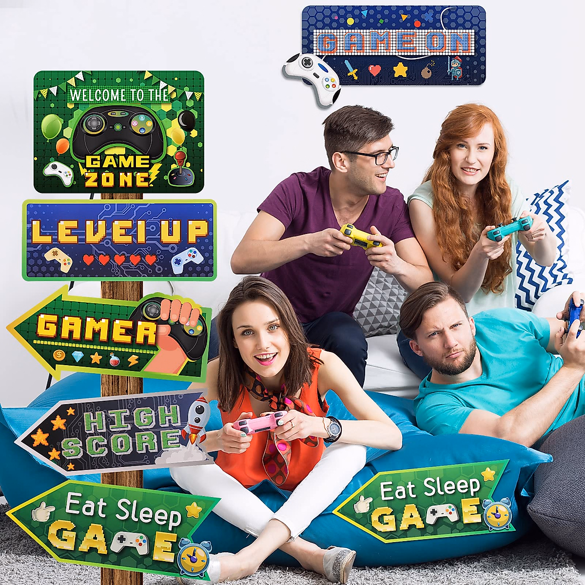 20 Pieces Video Game Party Sign Game Party Themed Directional Signs Video Game Sign Funny Video Game Cutouts Welcome Yard Outdoor Wall Sign Party Supplies Photo Props Backdrop Decoration Party Decor