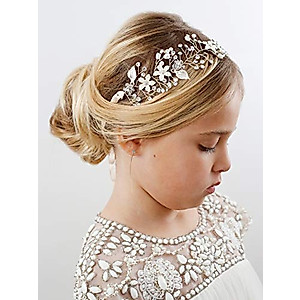 SWEETV Flower Girl Headpiece Silver Princess Wedding Headband -Baby Girls Flower Pearl Hair Accessories for Birthday Party, Photography