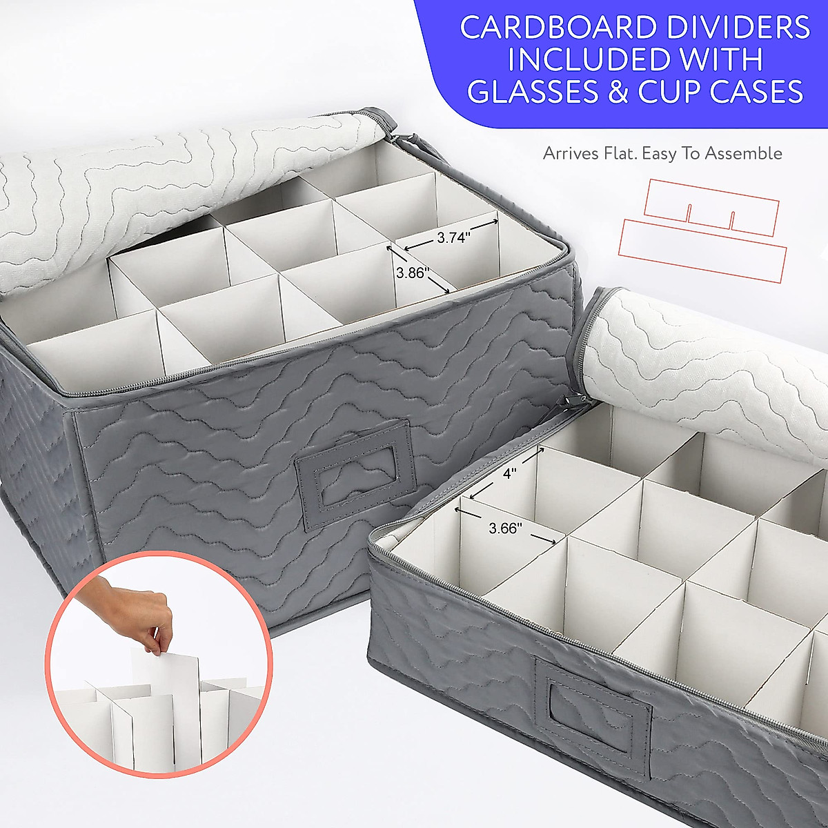 LotFancy China Storage Containers - Quilted 6-Piece Set Storage Box- Stores Chinaware, Stemware, Dinnerware, Dish Storage Service for 12, 48 Pcs Felt Protectors, Cardboard Dividers Included
