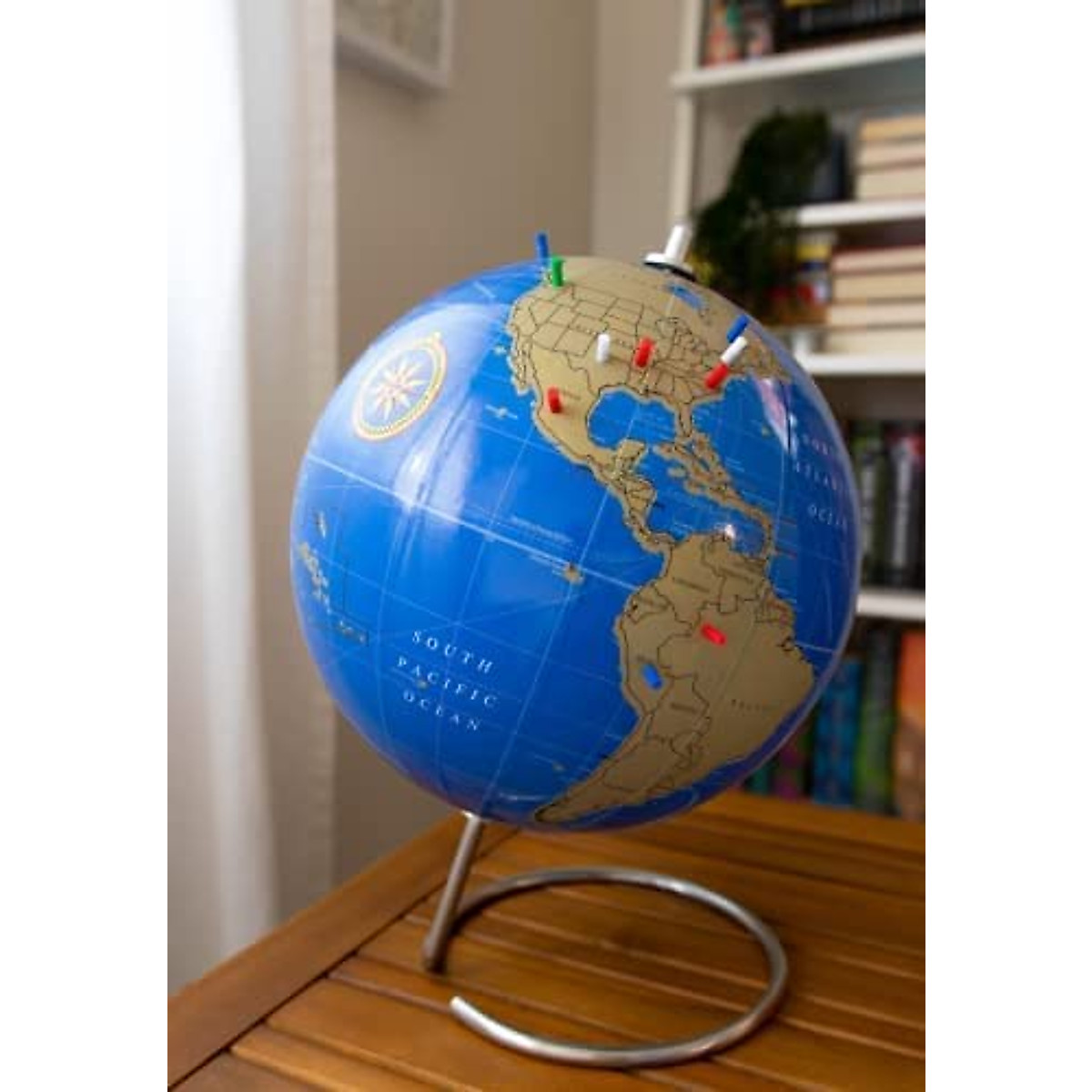 Bullseye Office - Magnetic Scratch Off World Globe (Lacquer Finish) - 10" Magnetic Standing World Globe with Magnetic Pins - Perfect as Office Desk Globe, Classroom Globe, or Travelers Globe (Blue)