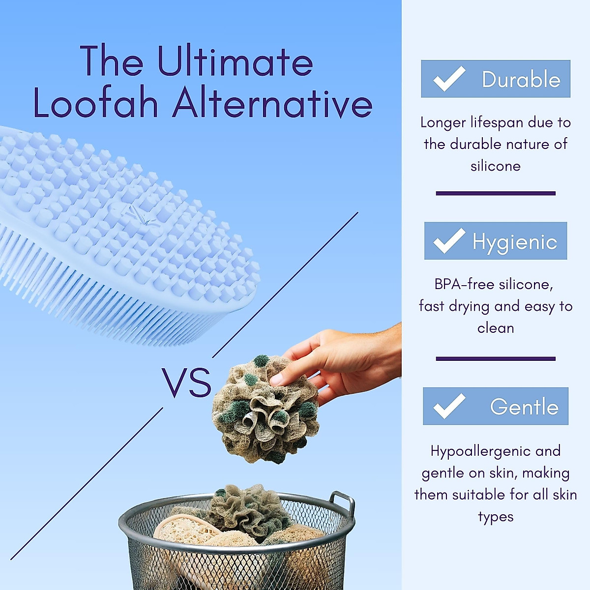 Avilana Silicone Body Scrubber – Dual-Sided Silicone Loofah for Shower, Body Scrubber for Men & Women, Gentle Loofa Alternative, Easy-to-Clean Silicone Body Scrubber Exfoliator