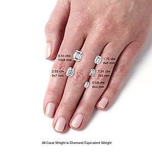 Charles & Colvard Created Moissanite 10x8mm Emerald Cut Fashion Ring for Women | 4.5 cttw DEW | Lab Grown | Solid 14K White Gold with Rhodium | Size 7