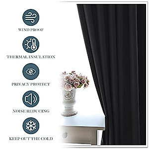 PONY DANCE Blackout Curtains 72 Long - Solid Rod Pocket Thermal Panels Black Out Window Cover Energy Efficient Light Blocking Drapes for Living Room, 42-inch by 72-inch, Black, 2 Pieces