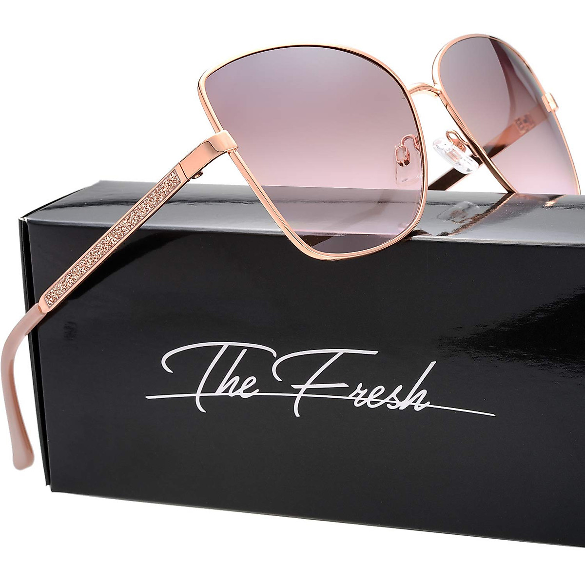 The Fresh Classic Crystal Elegant Women Beauty Design Sunglasses Gift Box (L173-Rose Gold, Brown/Pink)