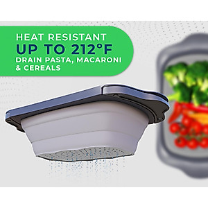 XL Large Kitchen Strainer by Comfify - Collapsible Silicone Over-The-Sink Colander with Extendable Handles - Use with Pasta, Fruit, Berries & Veggie - 6 Quart - Gray