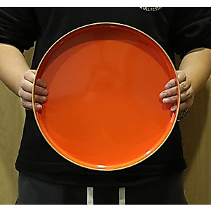 Decorative Tray, Marbling Plastic Tray with Handles, Rectangular Vanity Tray and Serving Tray for Bathroom, Kitchen, Ottoman and Coffee Table (Round Set, Orange)