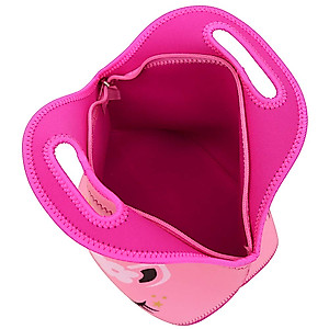 Moonmo Cat Face Unicorn Face Insulated Neoprene Lunch Bag for Women and Kids - Reusable Soft Lunch Tote for Work and School (Unicorn Pink)