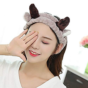 Elk Women's Spa Facial Makeup Headband - Bear Face Mask for Birthdays, Valentines, Christmas - Fleece Headwear for Women & Girls - Coffee