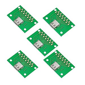 WLGQ USB3.1 Type-C Test Female Header, Test Board USB-C PCB Board Adapter, with Fixing Holes, Soldering Point Distance 4mm，A Pack of 5pcs