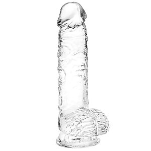 9 Inch Realistic Dildo,Body-Safe Material Lifelike Huge Penis with Strong Suction Cup for Hands-Free Play,Flexible Cock with Curved Shaft and Vaginal G-spot and Anal Play (Transparent color2)