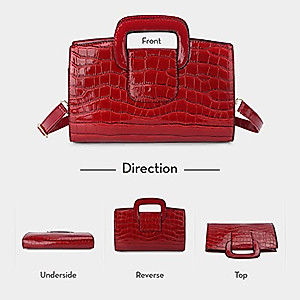 LUPBOK Women Top Handle Satchel Handbags Flap Tote Clutch Purse Vintage Crocodile Pattern Shoulder Bag,Red