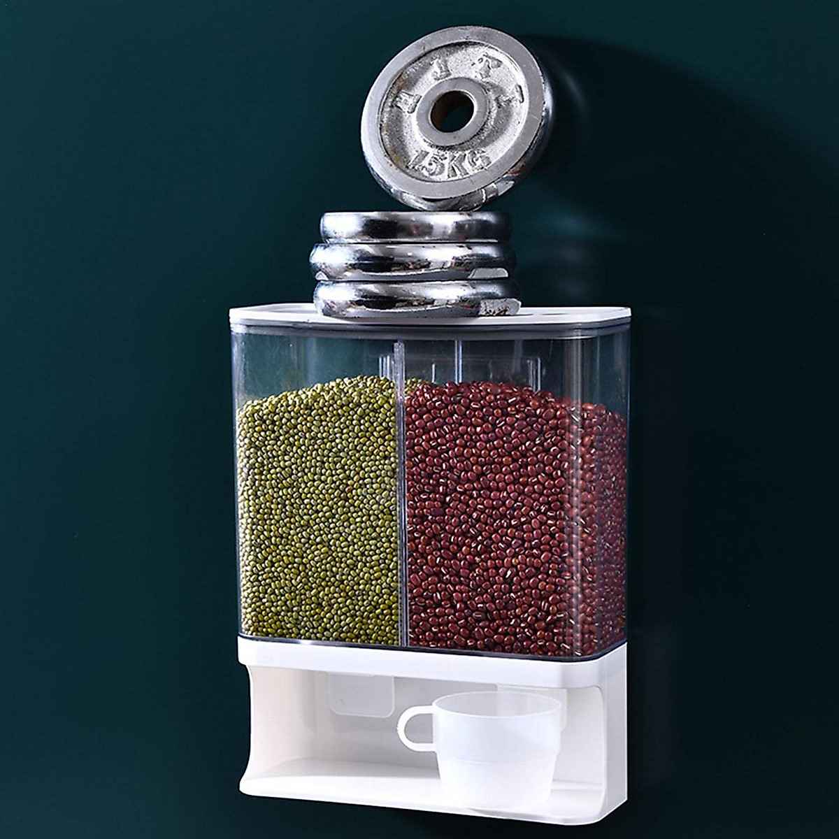 Wall-Mounted Dry Food Dispenser, Transparent Wall-Mounted Single Dry Rice Container Storage Box, with A Sealed lid, for Grain, Rice, Candy, Coffee Beans
