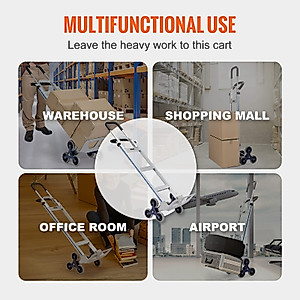 VEVOR Stair Climbing Cart, 550 lbs Load Capacity, Aluminum Hand Truck Dolly with Dual Handles, Integrated Frame & Nonslip Rubber Wheels, Multipurpose Stair Climber for Warehouse Shopping Airport