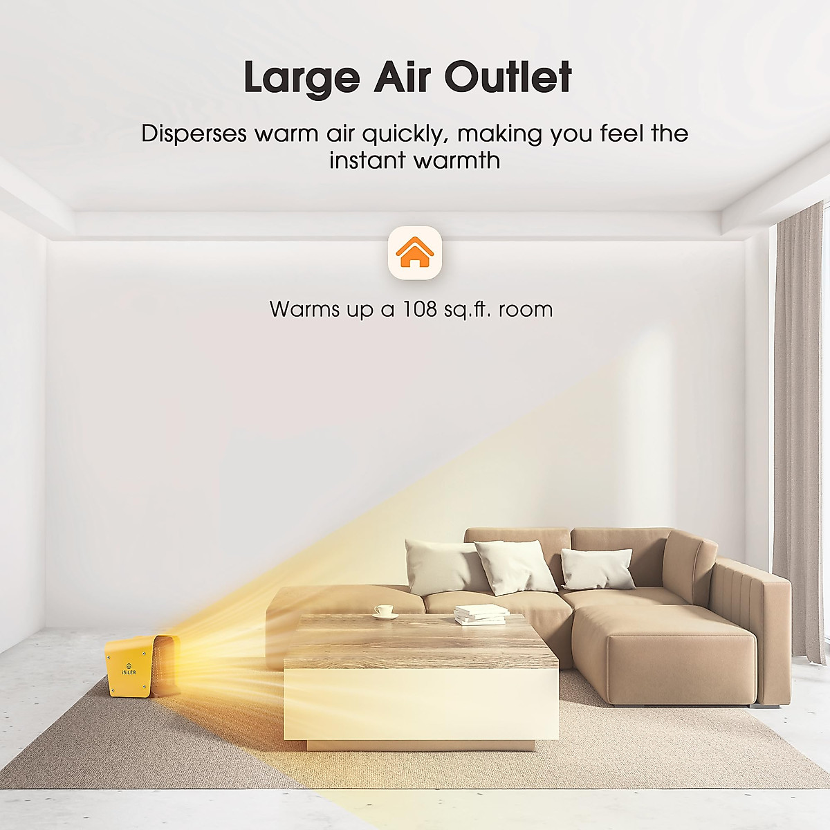 ISILER Space Heater, 1500W Portable Ceramic Space Heater with Adjustable Thermostat Tip-Over Overheat Protection ETL Certified for Home Office Garage