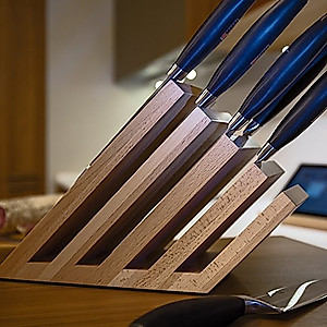 Artelegno Magnetic Knife Block Solid Beech Wood 3 Panel, Luxurious Italian Venezia Collection by Master Craftsmen Displays up to 6 High-End Knives Elegantly, Eco-friendly, Natural Finish