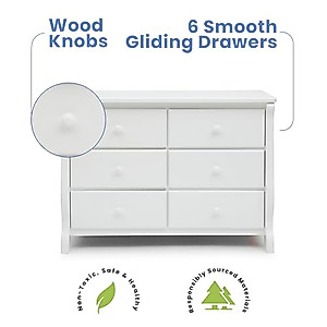 Delta Children Universal 6 Drawer Dresser with Interlocking Drawers - Greenguard Gold Certified, White