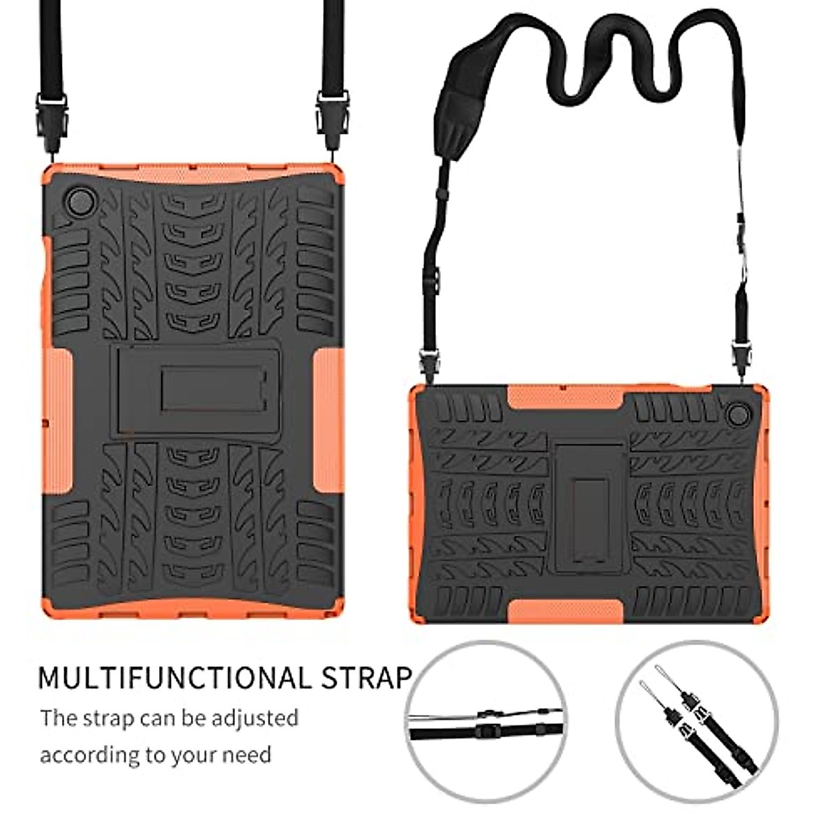 Tablet PC Case Tablet Cover Compatible with Samsung Galaxy TAB A8 10.5 X200 / X205(2021) Tire Texture Shockproof TPU+PC Protective Case with Folding Handle Stand Protective Cover (Color : Orange)