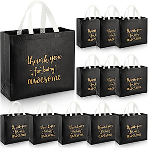 Sanwuta 12 Pcs Chrismas Employee Appreciation Gift Bag 12.2 x 4.7 x 11 Inch Glossy Thank You for Being Awesome Gift Bag for Women Coworker Staff Volunteer Team Gifts(Black)