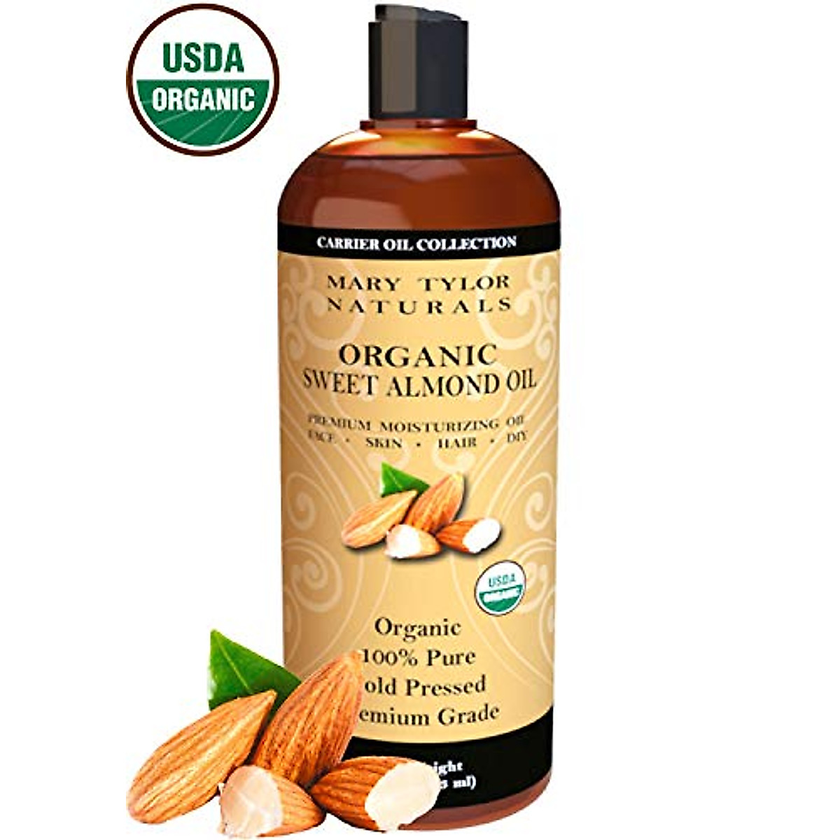 Mary Tylor Naturals Cold Pressed, Premium Grade, 100% Pure USDA Organic Sweet Almond Oil Large, 16 oz